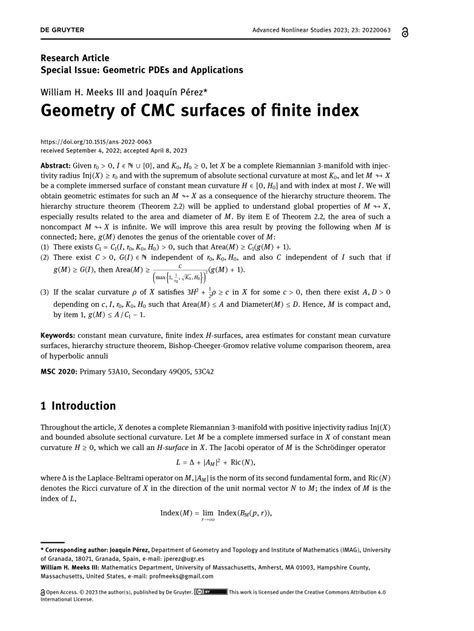 Pdf Geometry Of Cmc Surfaces Of Finite Index