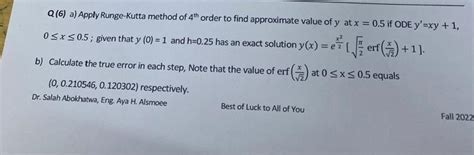 solved q 6 a apply runge kutta method of 4th order to