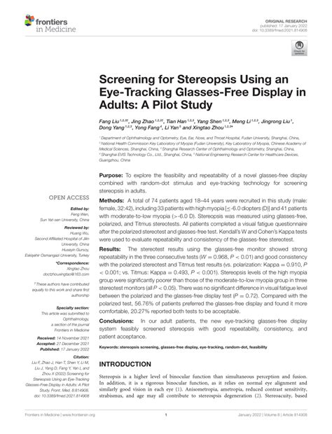 Pdf Screening For Stereopsis Using An Eye Tracking Glasses Free