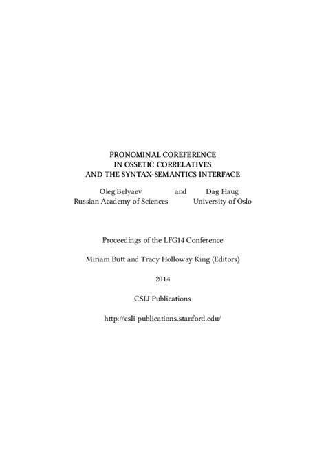 Pdf Pronominal Coreference In Ossetic Correlatives And The Syntax