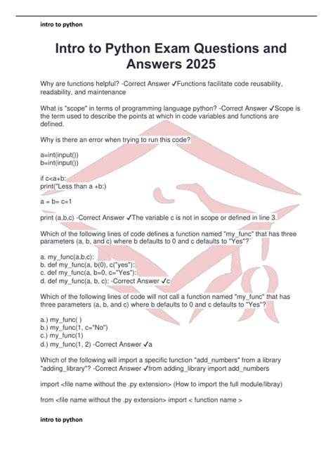 Intro To Python Exam Questions And Answers 2025 Intro To Python