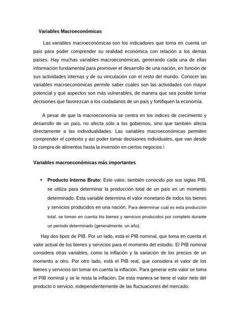Variables Macroeconomicas Pdf Inflación Producto Interno Bruto