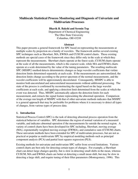 Pdf Multiscale Statistical Process Monitoring And Diagnosis Of