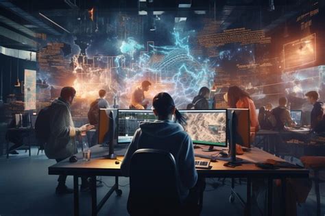 Premium Photo Technology And Coding Class With Students Generative Ai