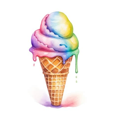Premium Ai Image There Is A Drawing Of A Rainbow Ice Cream Cone With