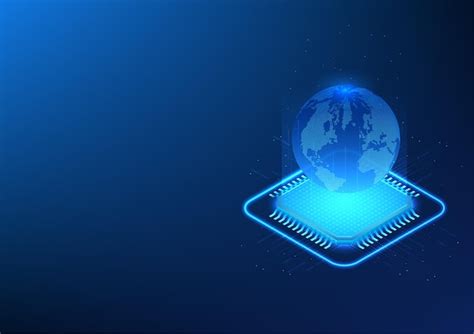 Premium Vector Microchip Technology Background With Data Transmission Lines Above Is The World