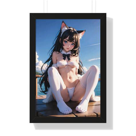 Digital Download Cute Anime Cat Waifu Poster Bikini And White