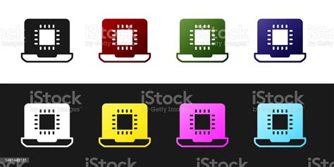 흑백 배경에서 격리된 마이크로회로 Cpu 아이콘으로 컴퓨터 프로세서를 설정합니다 회로 기판칩 또는 Cpu 마이크로 프로세서 벡터
