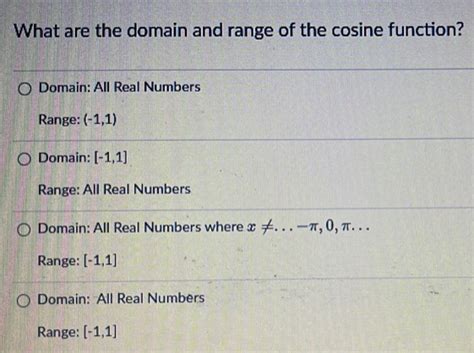 Solved What Are The Domain And Range Of The Cosine Function Algebra