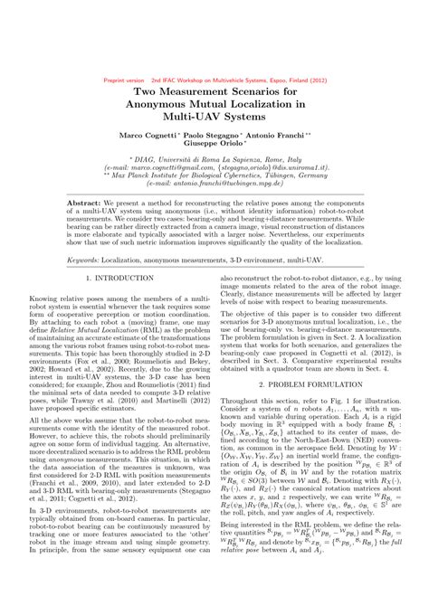 Pdf Two Measurement Scenarios For Anonymous Mutual Localization In