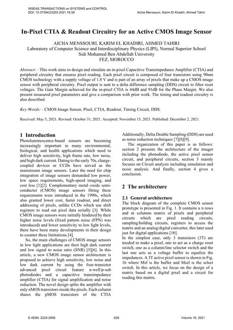 Pdf In Pixel Ctia And Readout Circuitry For An Active Cmos Image Sensor