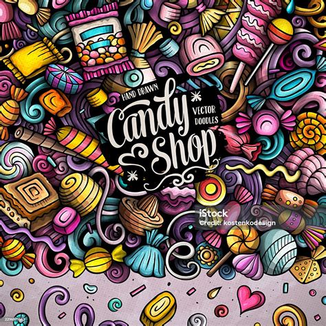 Sweet Candies Cartoon Vector Doodle Border Stock Illustration