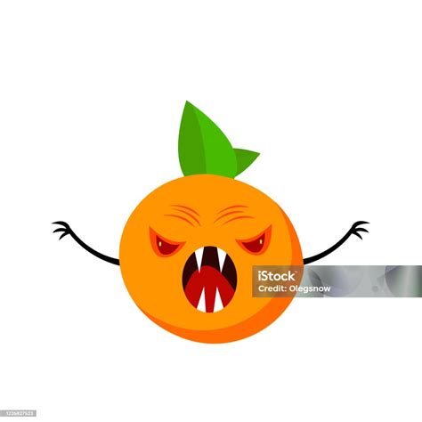 오렌지 몬스터 무서운 만화 열대 과일 캐릭터 와 열린 입과 날카로운 송곳니 0명에 대한 스톡 벡터 아트 및 기타 이미지 0명 과일 귀신 Istock