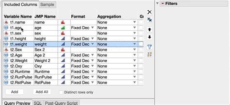 Solved How To Get And In Filter In Sql Query Builder With Jmp14