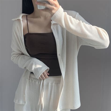 오엔느 [2만장 롱 기모추가][캡내장] 셔링 끈 나시 여성 이너 슬리브리스 민소매 면 탑 패드