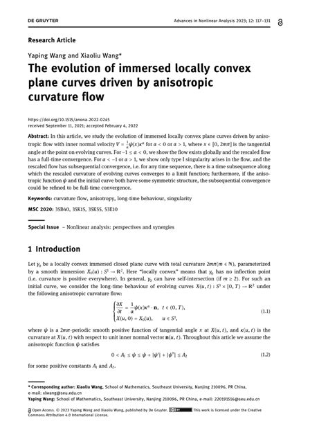 Pdf The Evolution Of Immersed Locally Convex Plane Curves Driven By