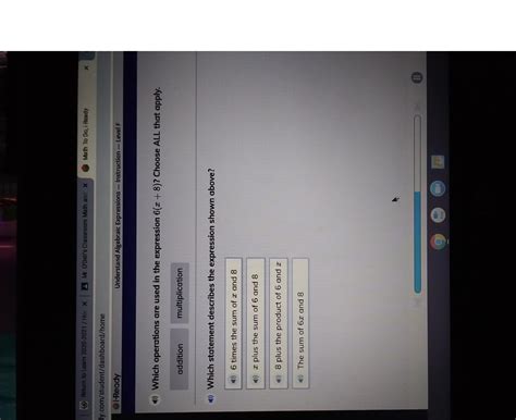Which Statement Describes The Expression Shown Above 1 6 Times The Sum Of 2 And 8 Z Plus