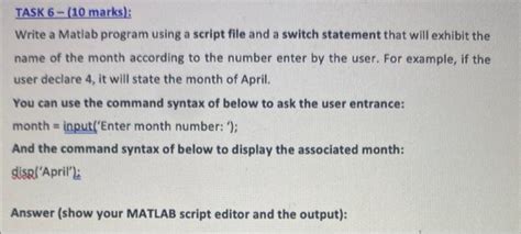 Solved Task 6−10 Marks Write A Matlab Program Using A