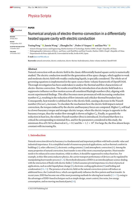 Numerical Analysis Of Electro Thermo Convection In A Differentially Heated Square Cavity With
