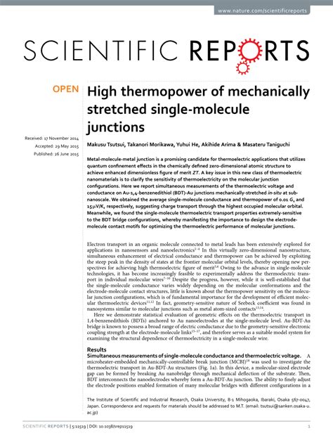 Pdf High Thermopower Of Mechnically Streched Single Molecule Junctions
