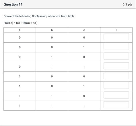 solved convert the following boolean equation to a truth