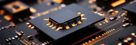 Exploring The Intricate Details Of A Microchip On A Vibrant Circuit Board Generative Ai Stock