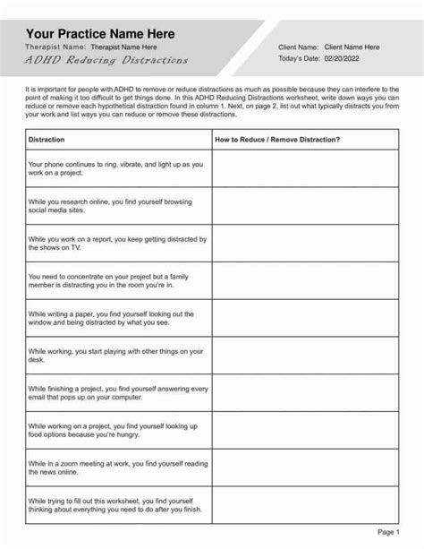 Worksheets For Adhd Adhd Worksheets Editable Fillable Printable