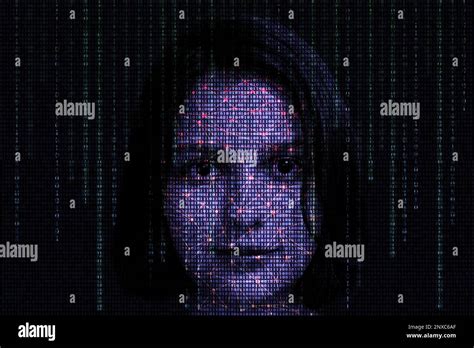 female face with matrix digital numbers artifical intelligence ai theme with human face the