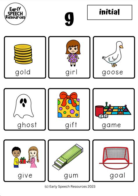 G Initial Articulation Sheet Early Speech Resources
