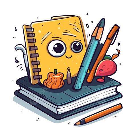 책과 펜 벡터 스티커 클립 아트 색연필과 크레용으로 귀여운 만화 책 상표 클립 아트 Png 일러스트 및 벡터 에 대한 무료 다운로드 Pngtree