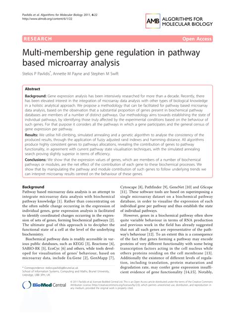 Pdf Multi Membership Gene Regulation In Pathway Based Microarray Analysis