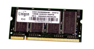 128 MB DDR RAM 200 Pin SO DIMM PC 2700S DDR333 Unigen UG016D6686KM D 2 59