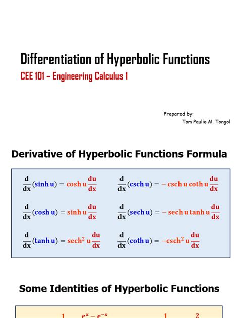 Topic 5 Differentiation Of Hyperbolic Functions V2 Pdf Subtraction Real Analysis