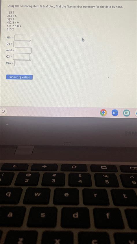 Solved Using the following stem & leaf plot, find the five | Chegg.com
