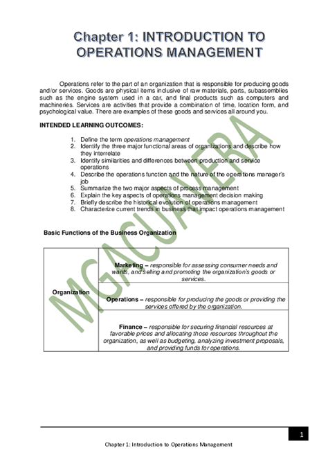 Pdf Chapter 1 Introduction To Operations Management 1