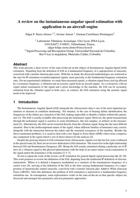 pdf a review on the instantaneous angular speed estimation with