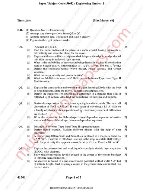 Be First Year Engineering Semester 1 2023 December Engineering Physics