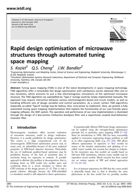 Pdf Rapid Design Optimisation Of Microwave Structures Through Automated Tuning Space Mapping
