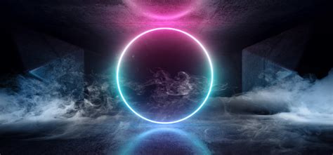 연기 안개 네온 빛나는 환각 역동적 인 우주의 자외선 형광 호화 스러운 발광 공상 과학 Fi 미래 지향적 인 원형 조명 보라색