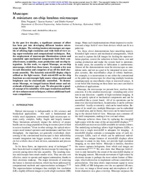 Pdf Muscope A Miniature On Chip Lensless Microscope