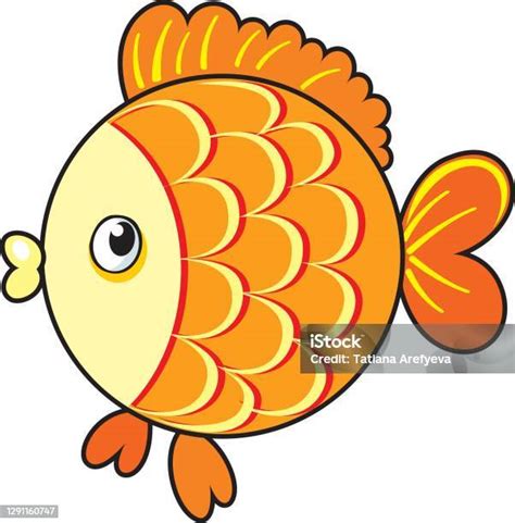 벡터 일러스트 재미있는 물고기 노란색 빨간색 주황색 고립 된 어린이를위한 그림 그래픽 프린트에 대한 스톡 벡터 아트 및 기타