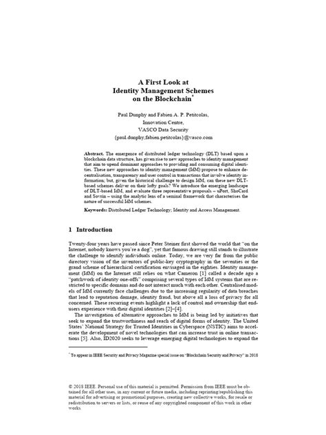 A First Look At Identity Management Schemes On The Blockchaina First