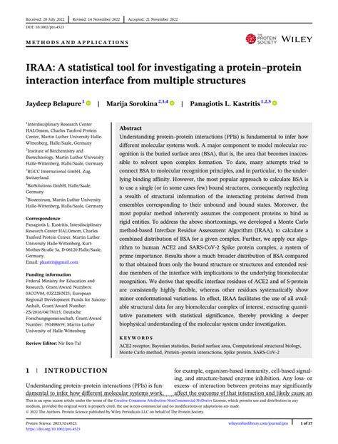 Pdf Iraa A Statistical Tool For Investigating A Protein‐protein Interaction Interface From