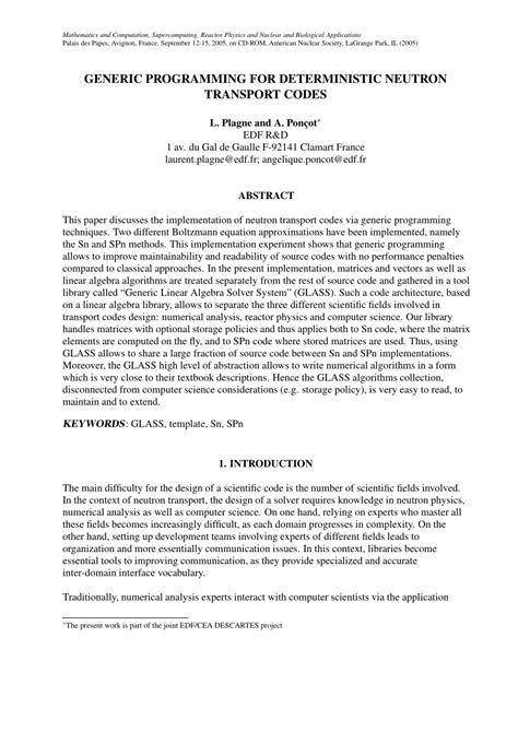 Pdf Generic Programming For Deterministic Neutron Transport Codes