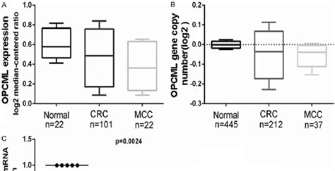 Opcml Is Downregulated In Crc Specimens A B Opcml Mrna Expression