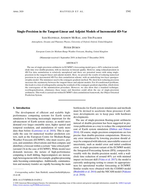 Pdf Single Precision In The Tangent Linear And Adjoint Models Of Incremental 4d Var