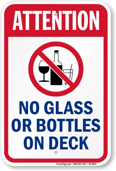 Attention No Glass Bottles On Deck Sign Sku K2 0514