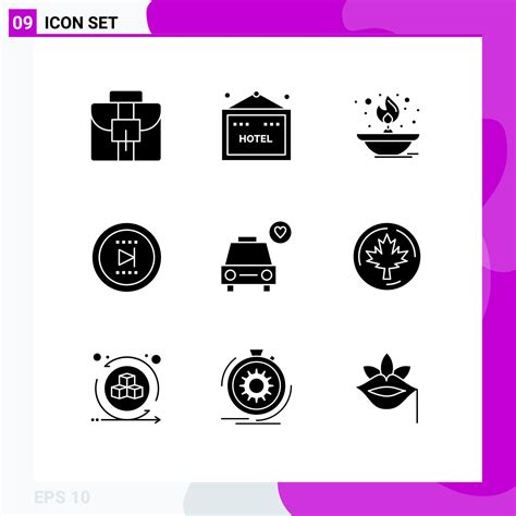 Stock Vector Icon Pack Of 9 Line Signs And Symbols For Heart Car Flame