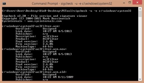 how to find unsigned executable files in a particular folder on windows