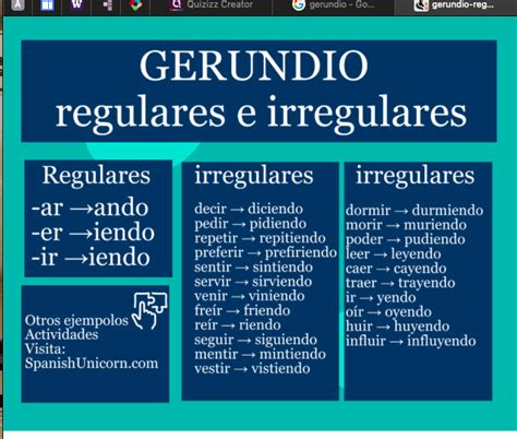 El Gerundio Verbos Regulares E Irregulares Quizizz